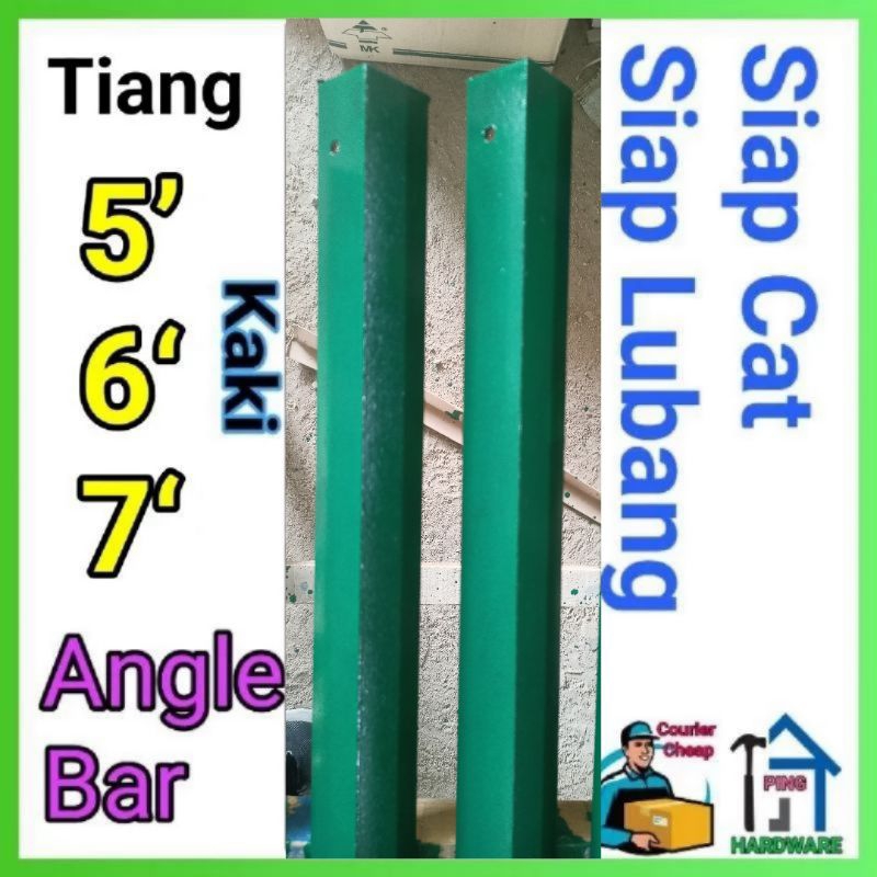 ANGLE BAR(Tiang Pagar) Warna:Hijau (Siap Lubang dan cat) 1.5inci x 1 ...