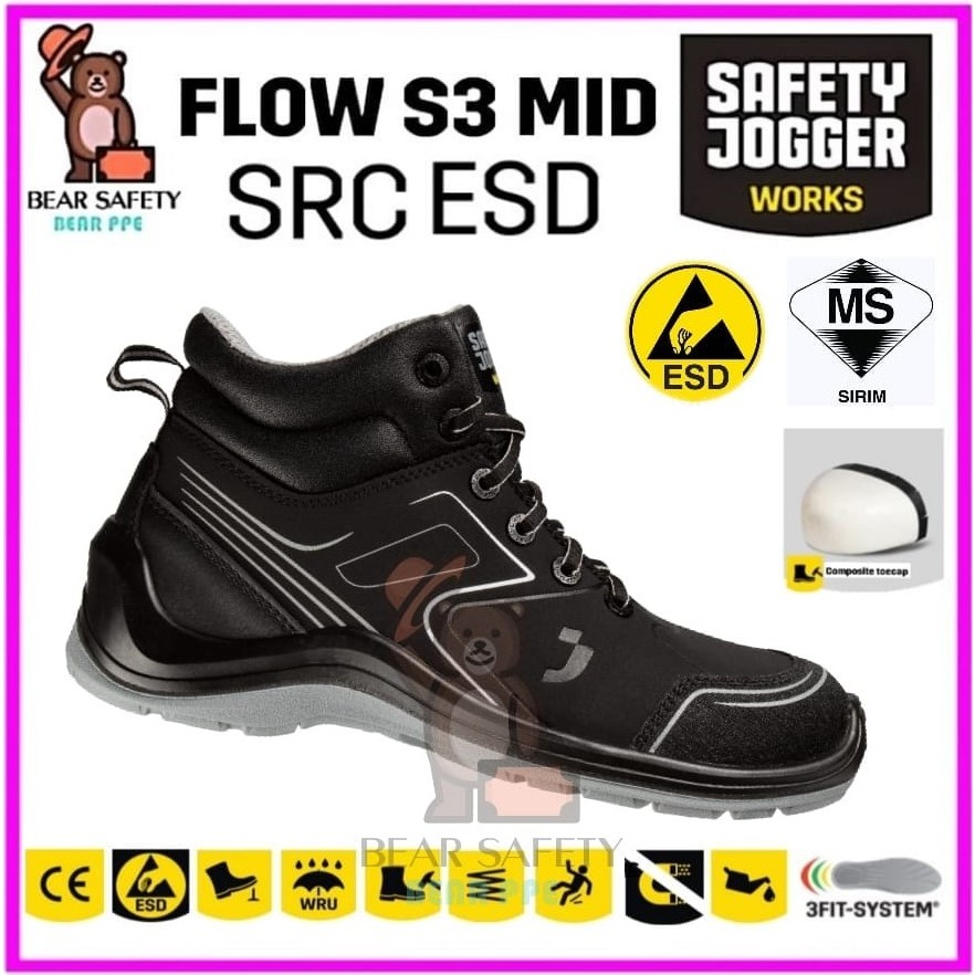 SAFETY JOGGER FLOW S3 (BLACK) MID-CUT ESD {UNISEX} With SIRIM DOSH ...