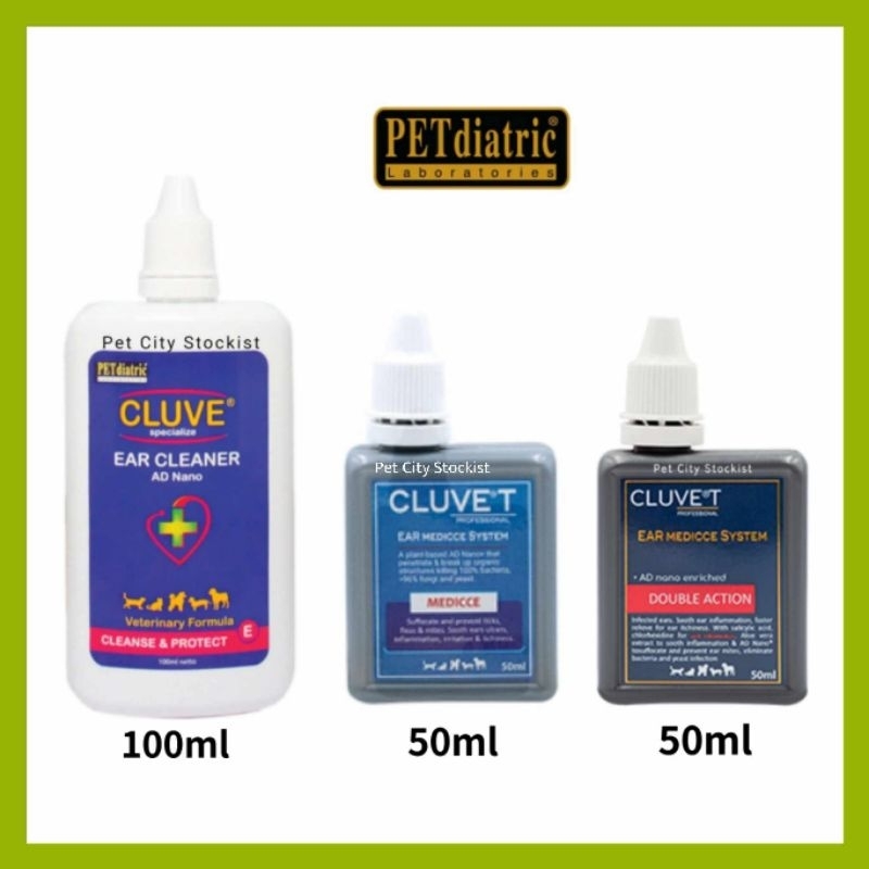 PetDiatric Cluve Ear Cleaner 100ml / Cluve T Double Action EMS 50ml ...