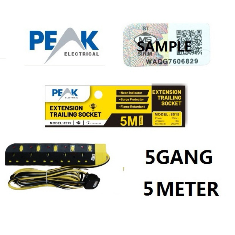 Sirim Peak Surge Protector 3 Pin Plug Trailing Socket Extension Plug Socket With Neon 2 3 4 5