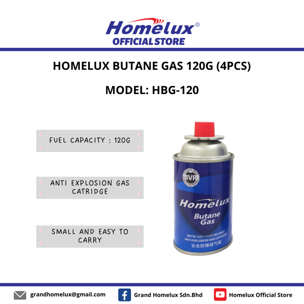 [ 4 PCS ] Homelux 120g 250g Butane Gas Cartridge Safety for Portable ...