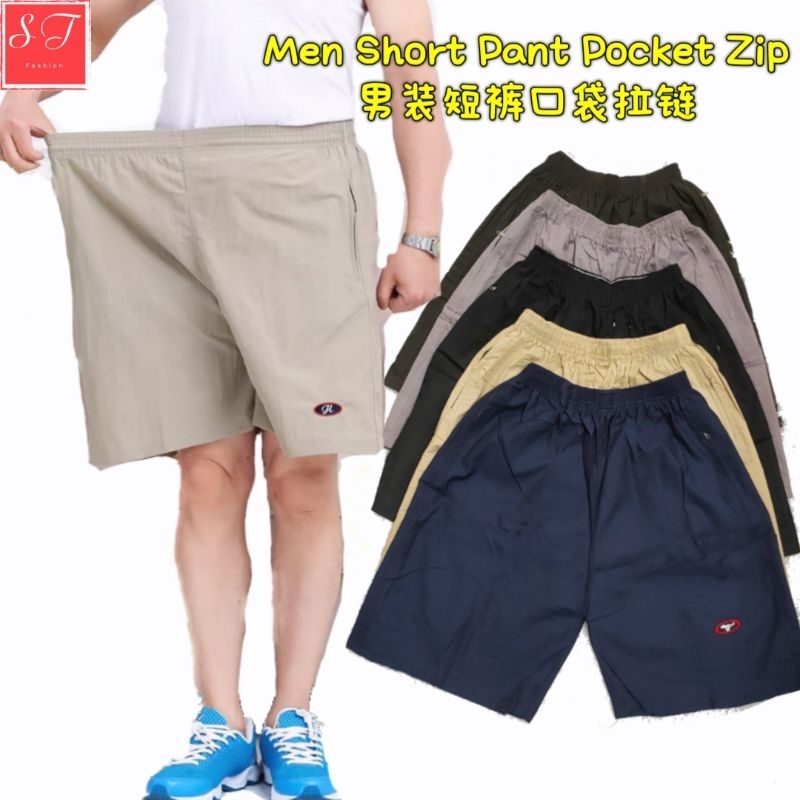 Men Short Pant Polyester Cotton Pant With Pocket Zip Plain Comfortable ...
