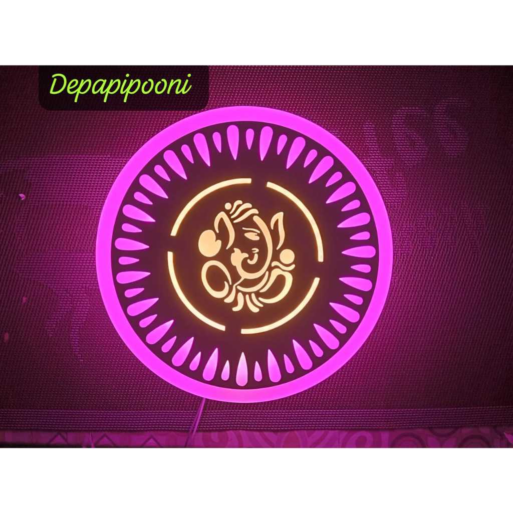 Lord Sri Ganesha LED Light Wall Lamp ( Rangoli Round Shape with Colour ...