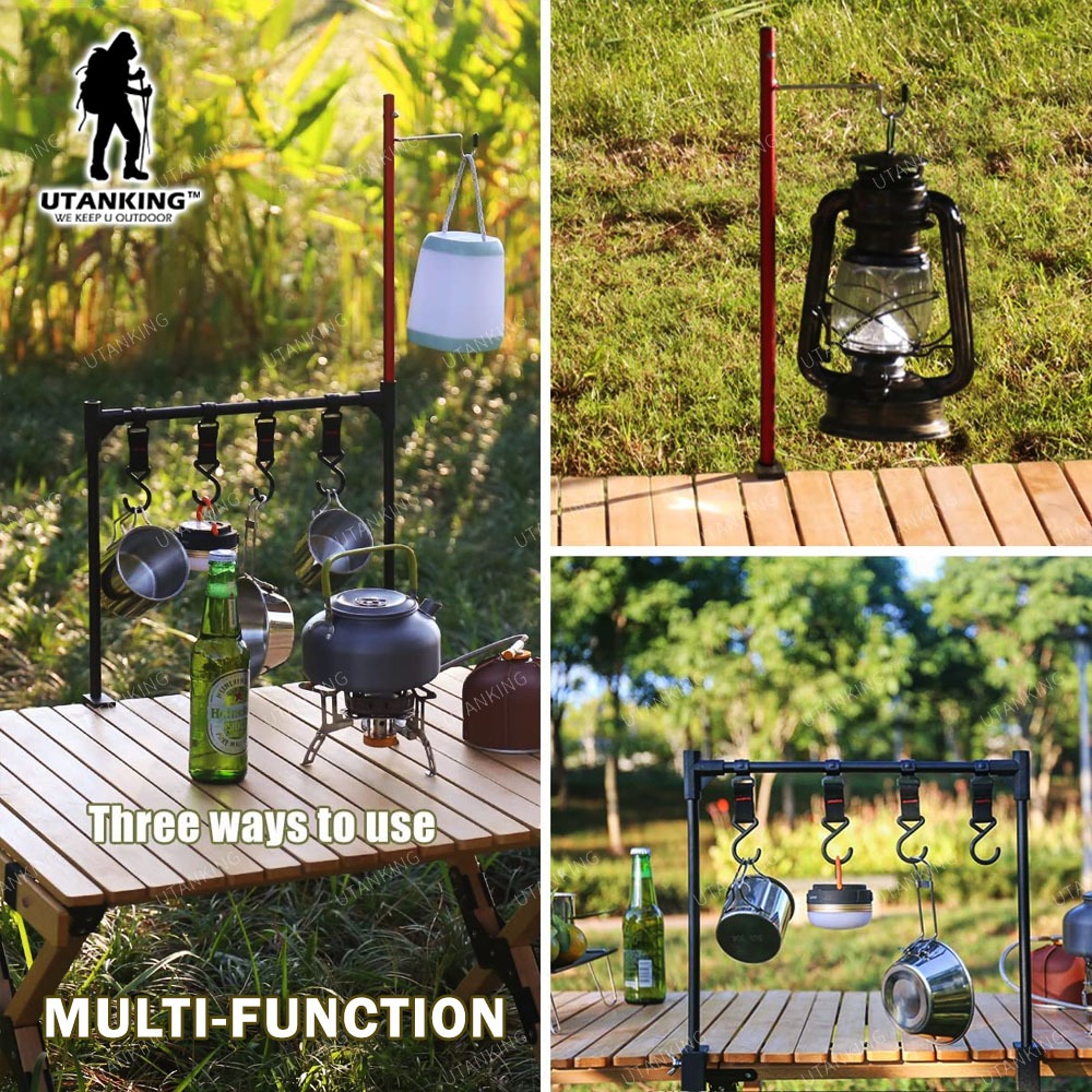 UtanKing™ Aluminum Hanging Rack Camping Lamp Pole Table Storage Lantern ...