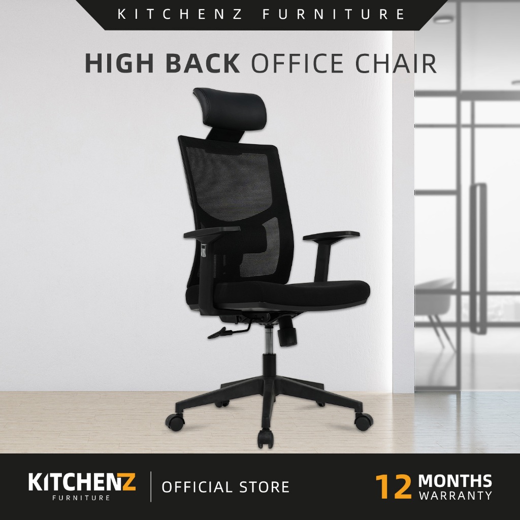 KitchenZ High Back Executive Chair PU Leather Headrest Mesh Ergonomic ...