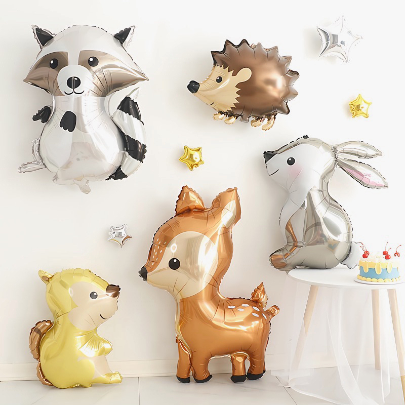•Large Wild Animal Foil Balloon• Squirrel Raccoon Hedgehog Fox Fawn ...
