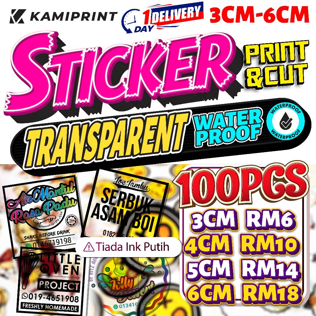 [100 PCS] TRANSPARENT STICKER PRODUCT [3CM, 4CM, 5CM, 6CM] / STICKER ...