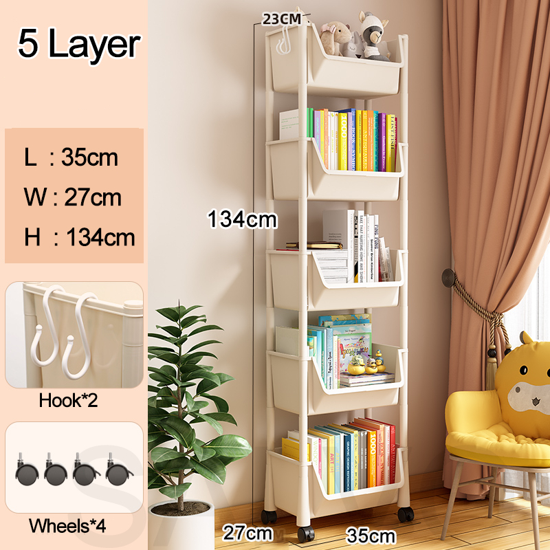 Multi-Layer Storage Rack With Wheels Movable Book Shelf Rack Household ...