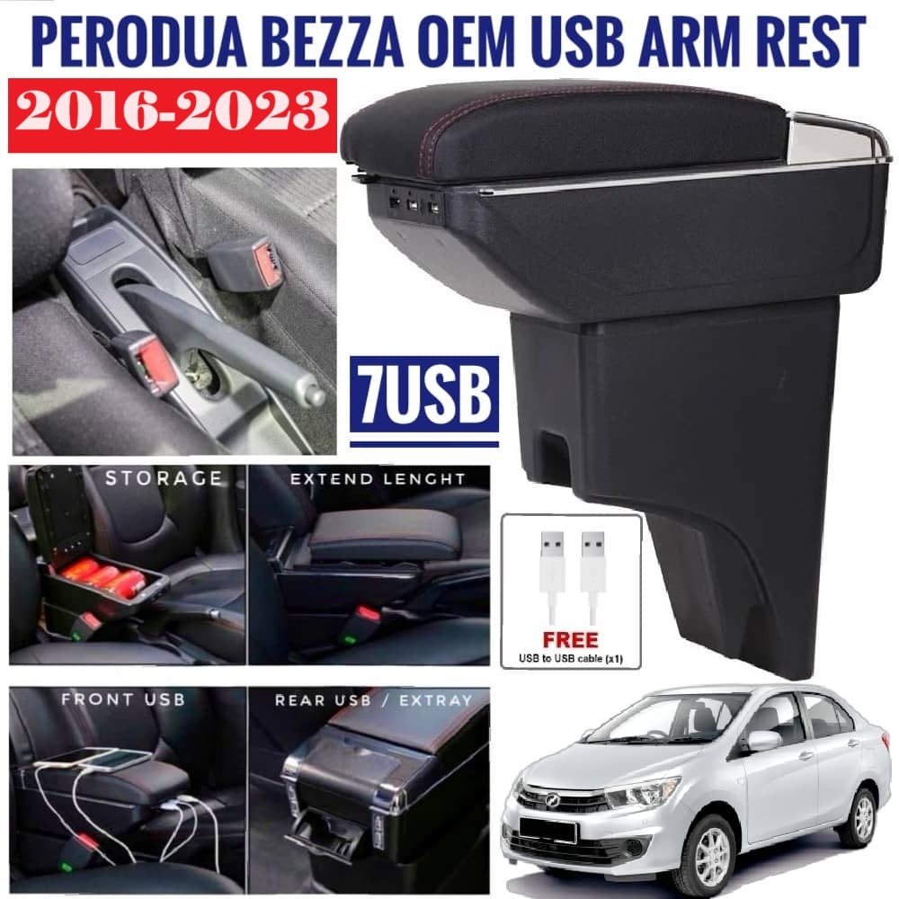Perodua Bezza Arm Rest Car Armrest USB Console Organizer Storage Box ...