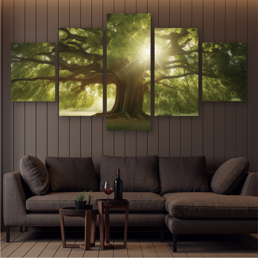 Scenery Wall Decoration Forest Tree Painting with Canvas Frame 5pcs ...