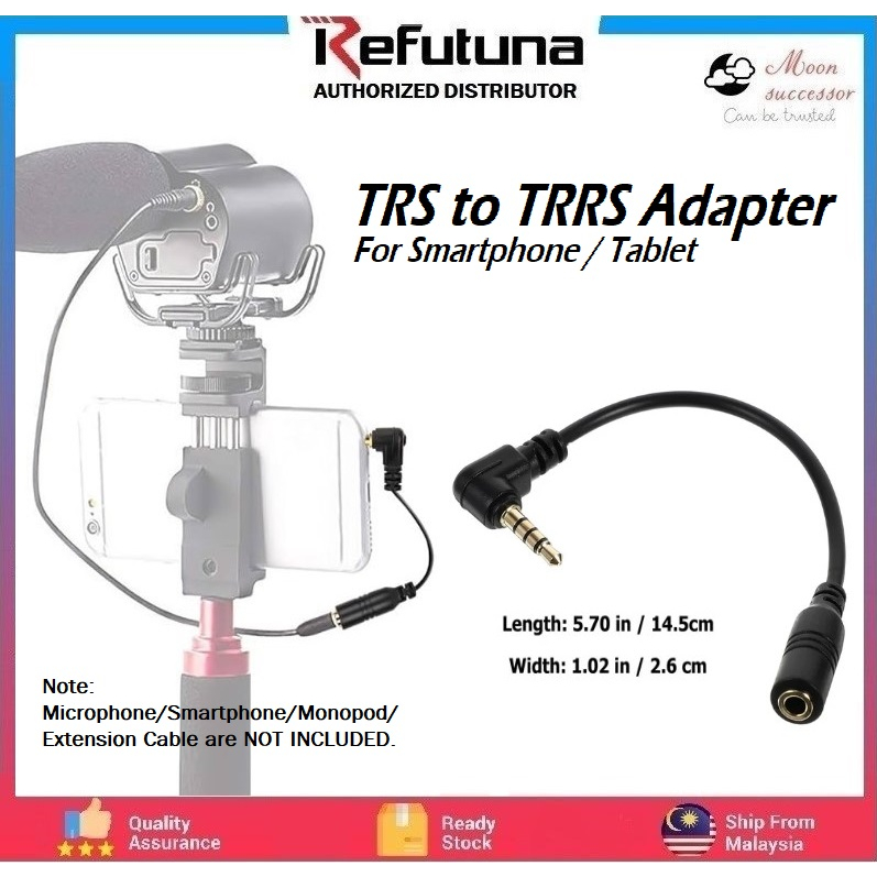 3 Pole TRS Female to 4 Pole TRRS Male Microphone Adapter Cable Audio ...