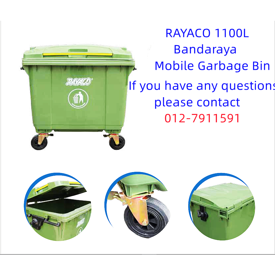 660L/1100L Mobile Dustbin Rubbish Garbage Dust Bin Outdoor Waste Trash ...