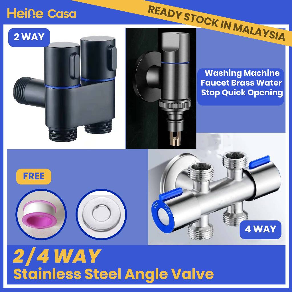 Stainless Steel Kitchen/Laundry & Toilet 2/4 Way Washing Machine Valve ...