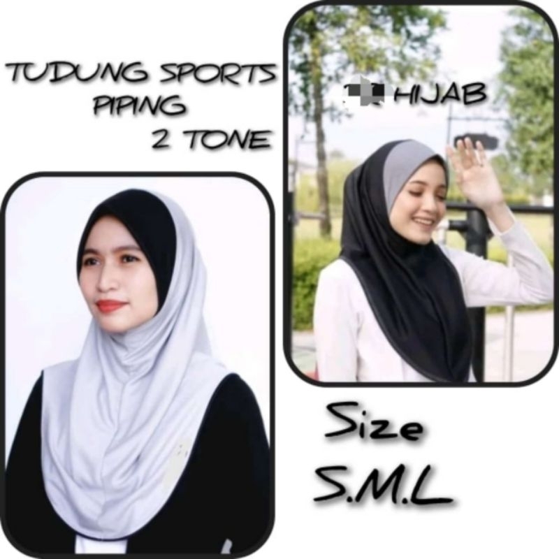 Tuung Sukan Sports Hijab Piping 2 Tone Premium Mosscrepe Awning Scuba ...