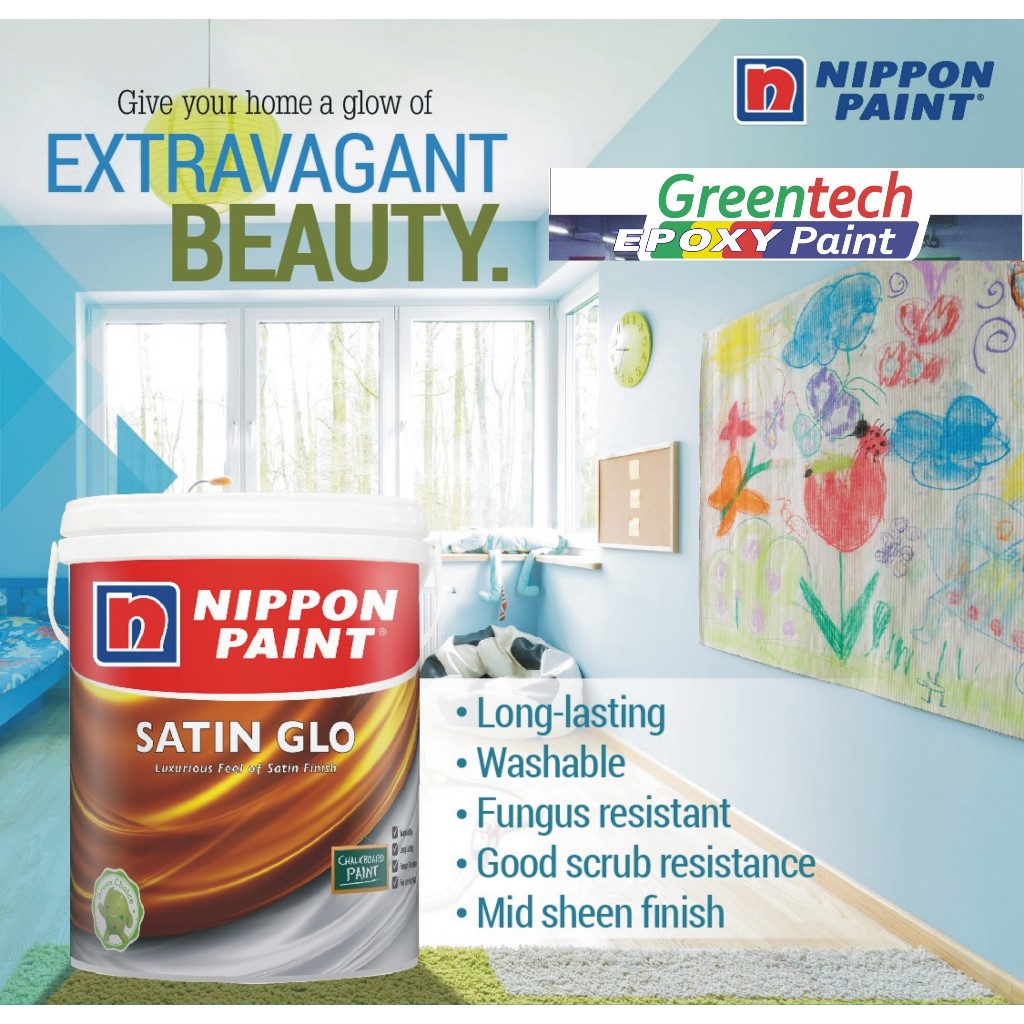 1L Nippon Paint Satin Glo Interior Wall /Cat Dalam /Cat Getah /Cat ...