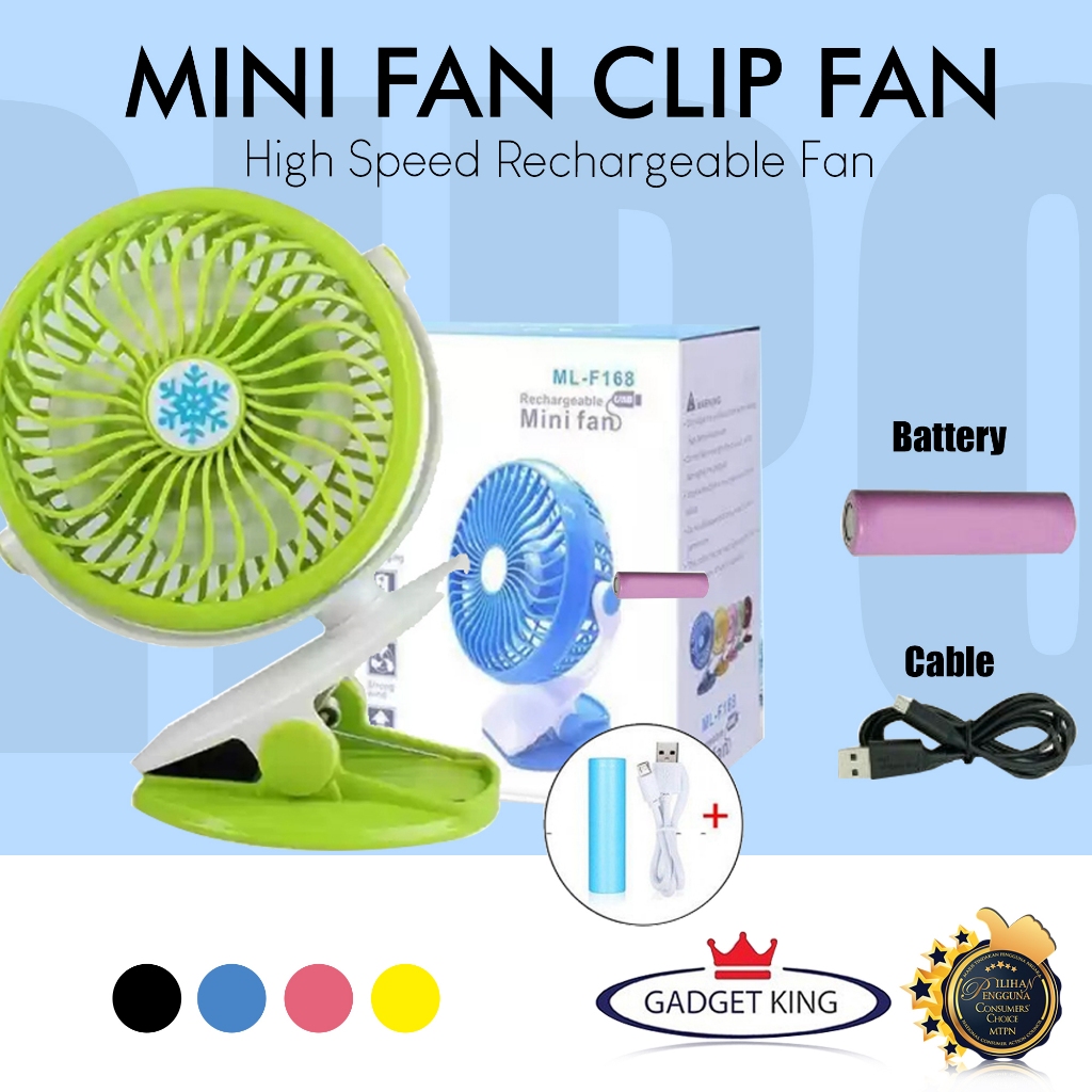 ML-F168 High Speed Rechargeable USB Mini Fan w Clip car home | Shopee ...