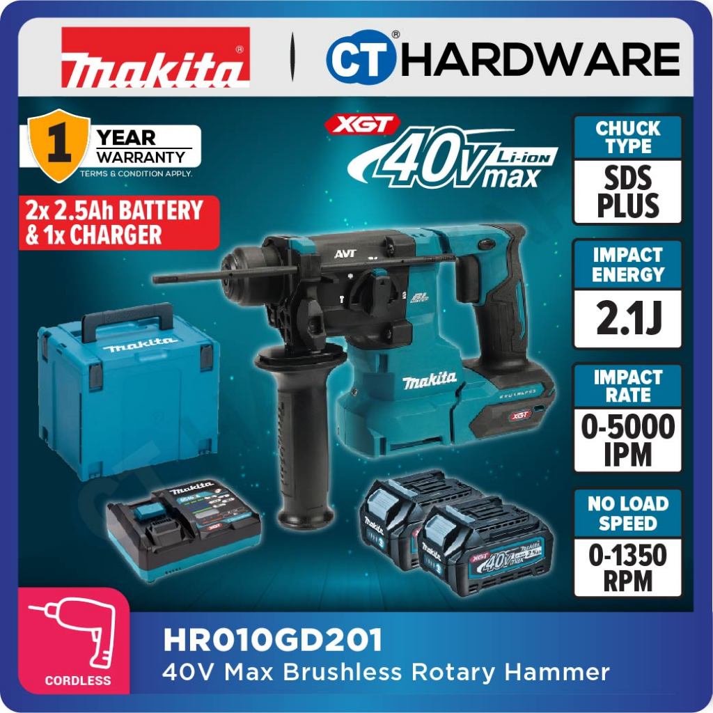 MAKITA HR010GZ | HR010GD201 CORDLESS COMBINATION HAMMER 40V | 20MM ( 13/16" ) | 1000W | 2.1J ...