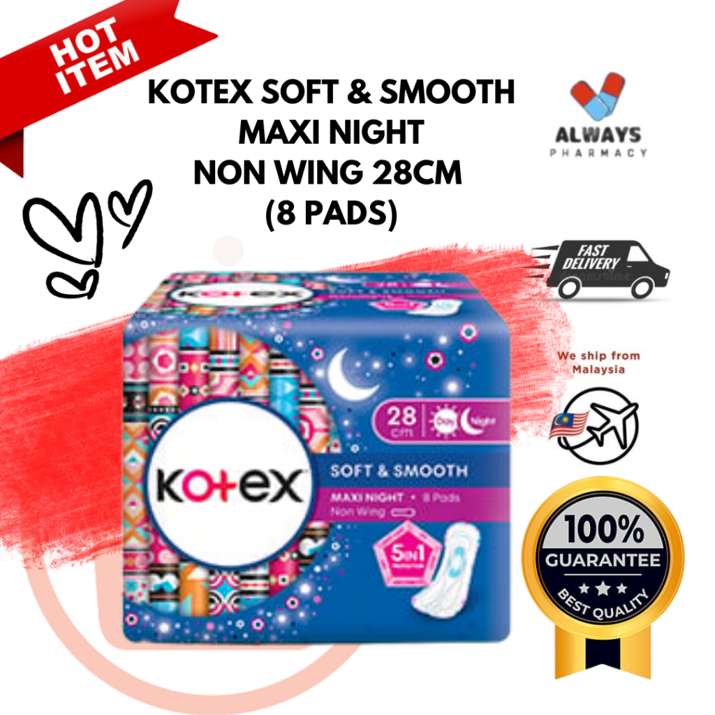 KOTEX SOFT & SMOOTH MAXI NIGHT NON WING 28CM (8 PADS) | Shopee Malaysia