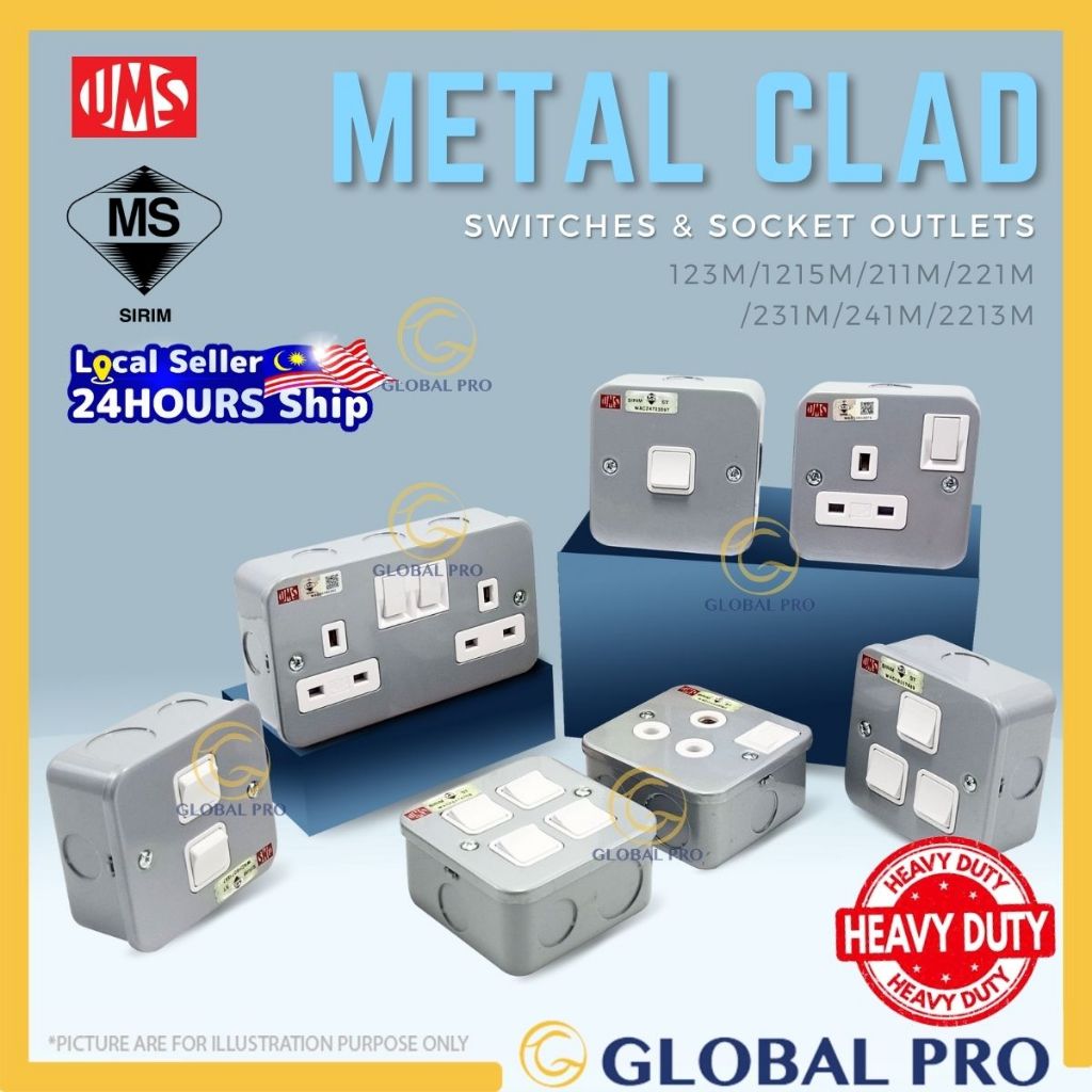 UMS METAL CLAD Switch Socket Series with Base SIRIM Approved Heavy Duty ...