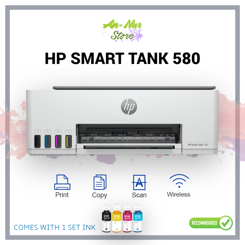 HP Smart Tank 580 All-in-One Wireless Tank Printer with Hybrid Ink ...