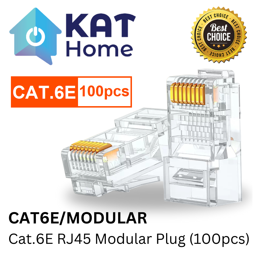 [100PCS] CAT6E MODULAR PLUG NETWORK CONNECTOR RJ45 MODULAR PLUG WITH GOLD-PLATED CONTACTS FOR ...