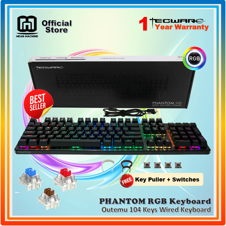 TECWARE Phantom RGB Backlit 104 Keys Outemu Blue Red Brown Gaming Wired ...