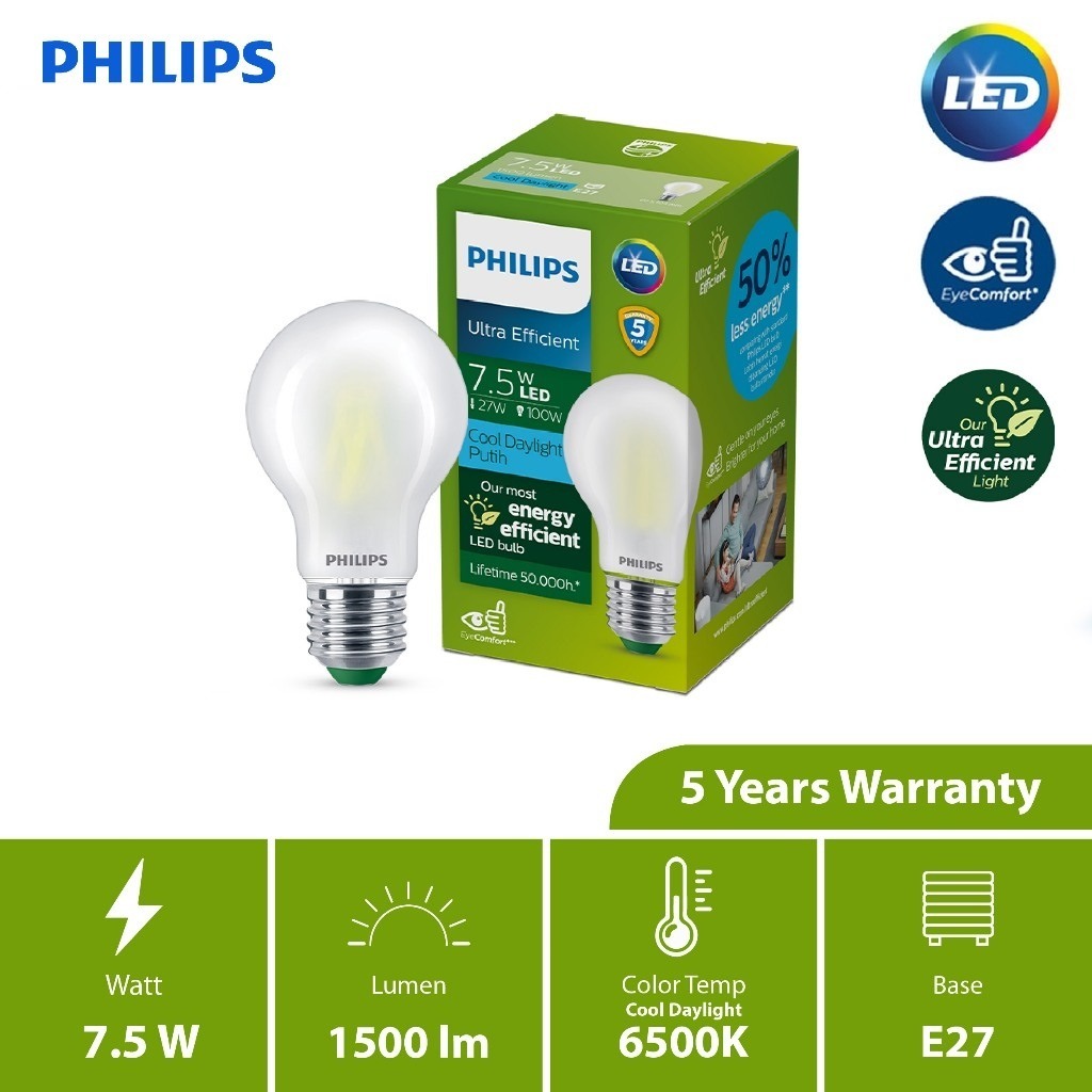 PHILIPS LED CLA A60 7.5W Ultra Efficient LED Bulb E27 FR | Shopee Malaysia
