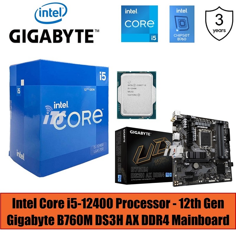 Intel Core i5-12400 Bundle Gigabyte B660M / B760M DS3H AX DDR4 or DDR5 LGA1700 Mainboard (PWP ...
