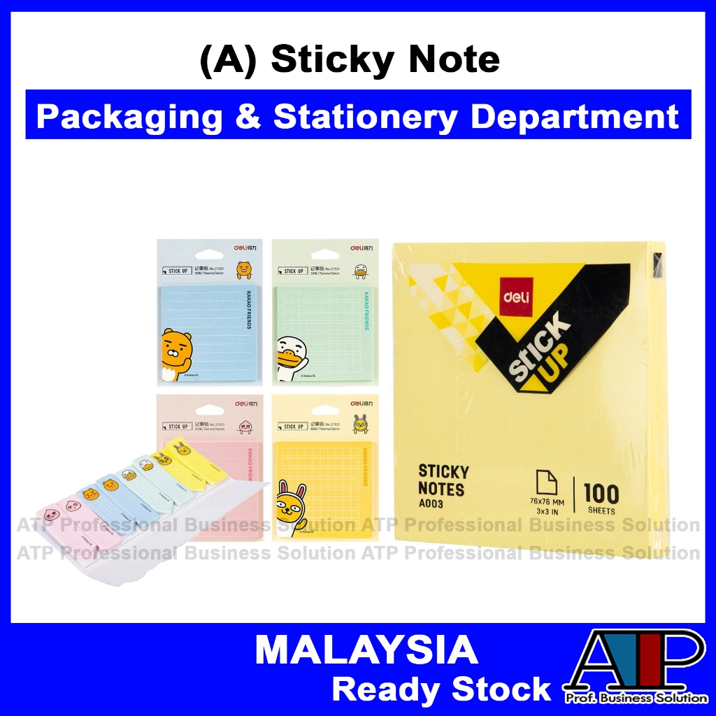 Deli🏫 Sticky Note Sticky Note Memo Stick on Notes Nota Tanda Office ...