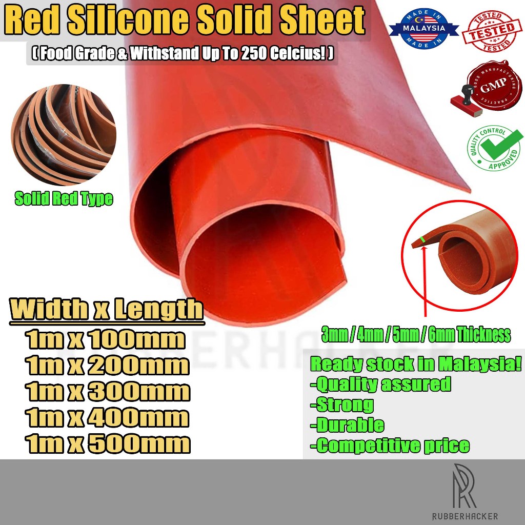 RED Silicone Rubber Solid Sheet with 3mm to 6mm Thickness x 1m Width x ...