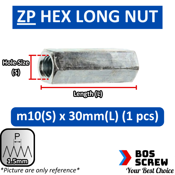 ZP(Zinc Plated) Hex Long Nut m6 ~ m12 (Stud Rod Extention Long Nut ...