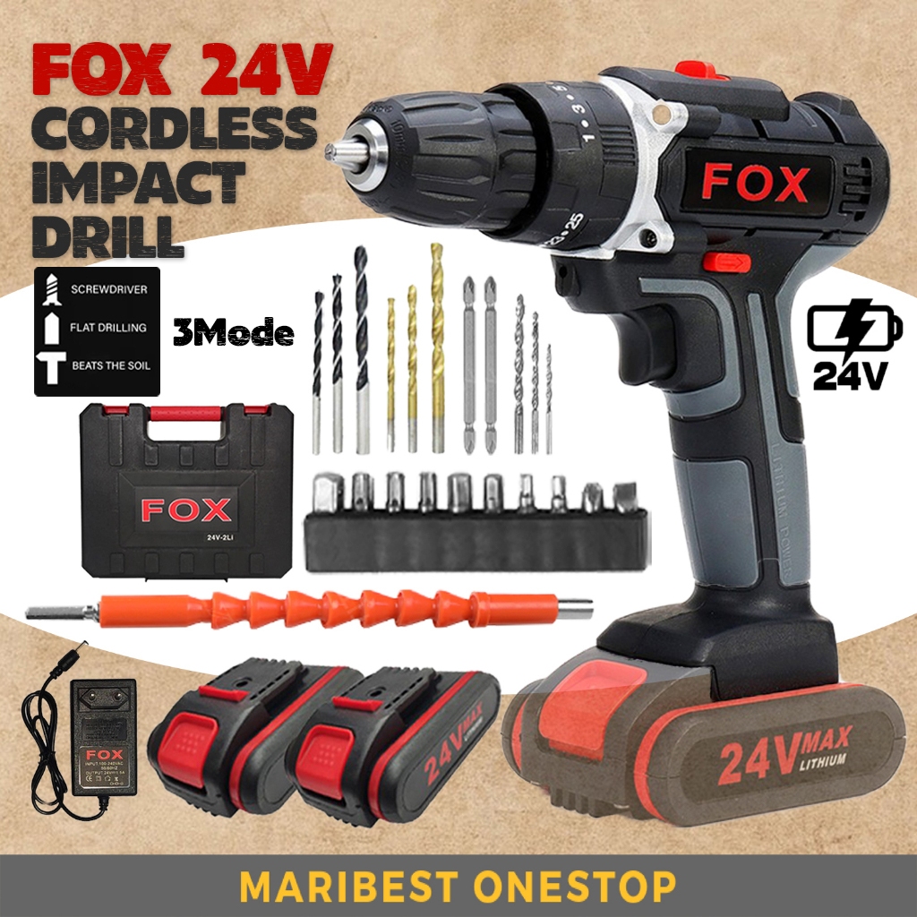 Harga Terendah FOX 24V (GREY) 3 Mode Cordless Hammer Impact Drill ...