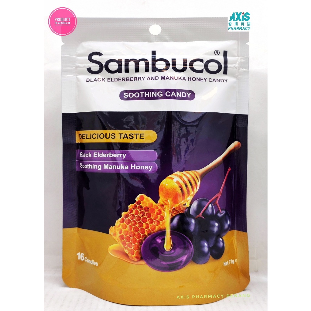 SAMBUCOL BLACK ELDERBERRY AND MANUKA HONEY CANDY 16's Candies {73g ...