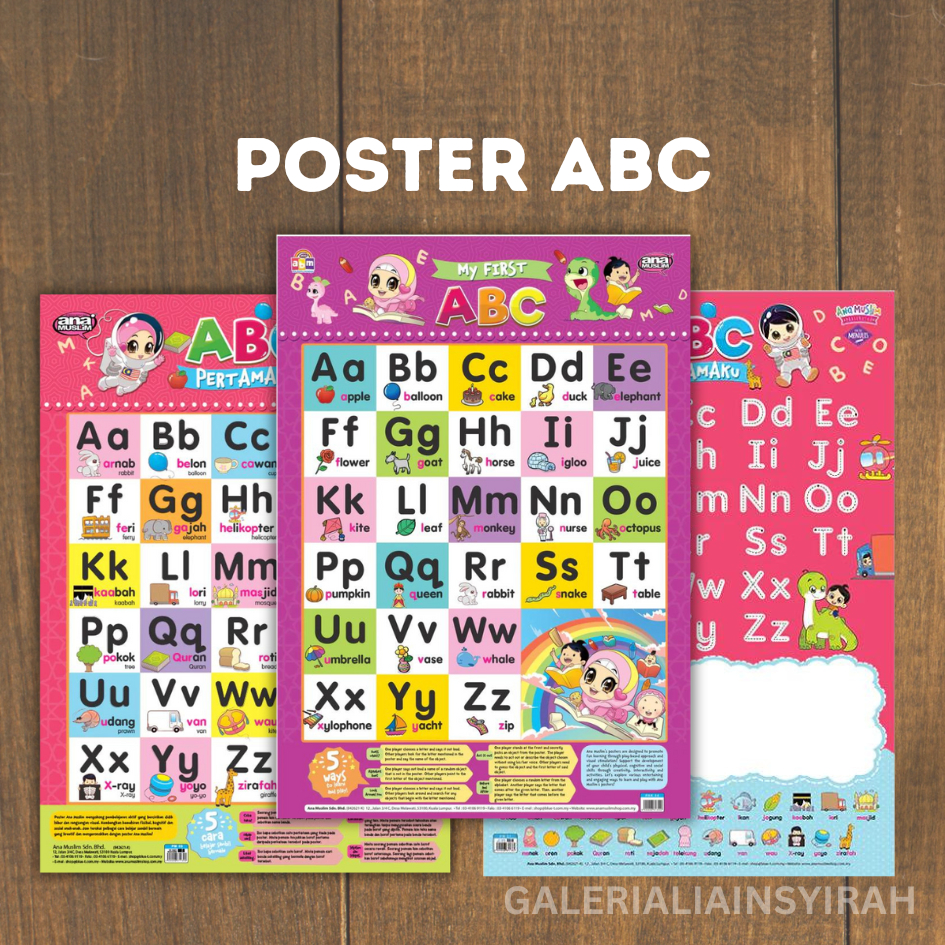 Poster Huruf ABC ABM ANA MUSLIM Alat Bantu Mengajar Kanak kanak Tadika ...