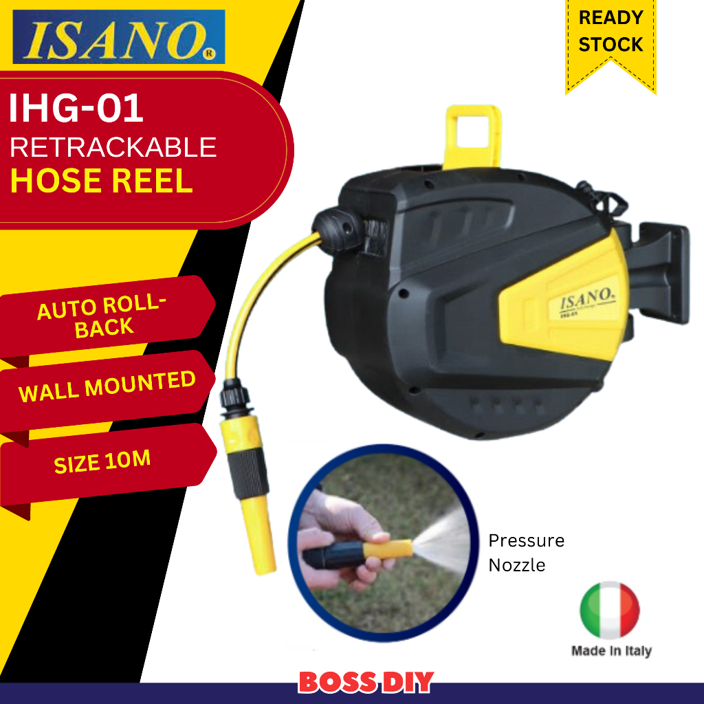 ISANO IHG01 10M Wall Mounted Automatic Reel Retractable Water Hose Reel ...