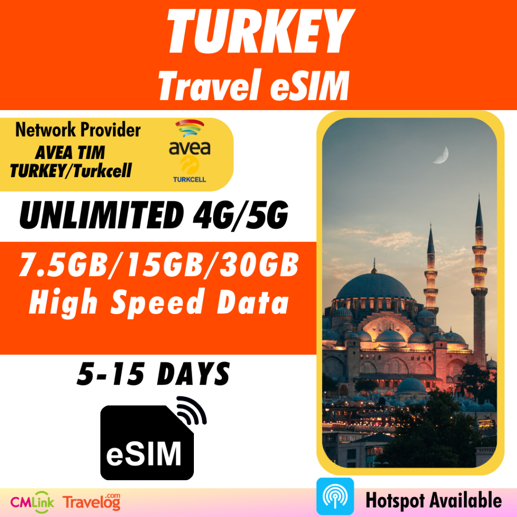 [Turkey eSIM] [5-15 Days] 4G High Speed Unlimited Data Travel Prepaid ...