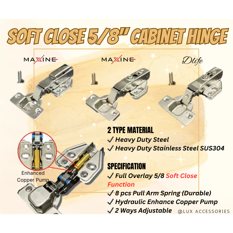 MAXINE Heavy Duty / Stainless Steel 304 5/8" Full Overlay Soft Close ...