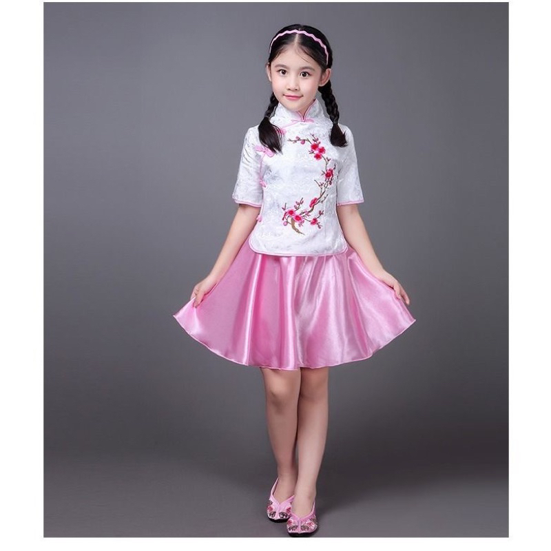 🇲🇾 High Quality 2-pc Floral Cheongsam Set Pink Rose Pink CNY ...
