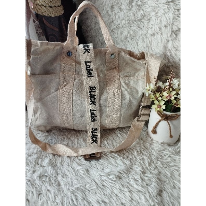 BLACK LABEL Canvas 2 Way Tote Bag Shoulder/ Messenger Bag Sling ...