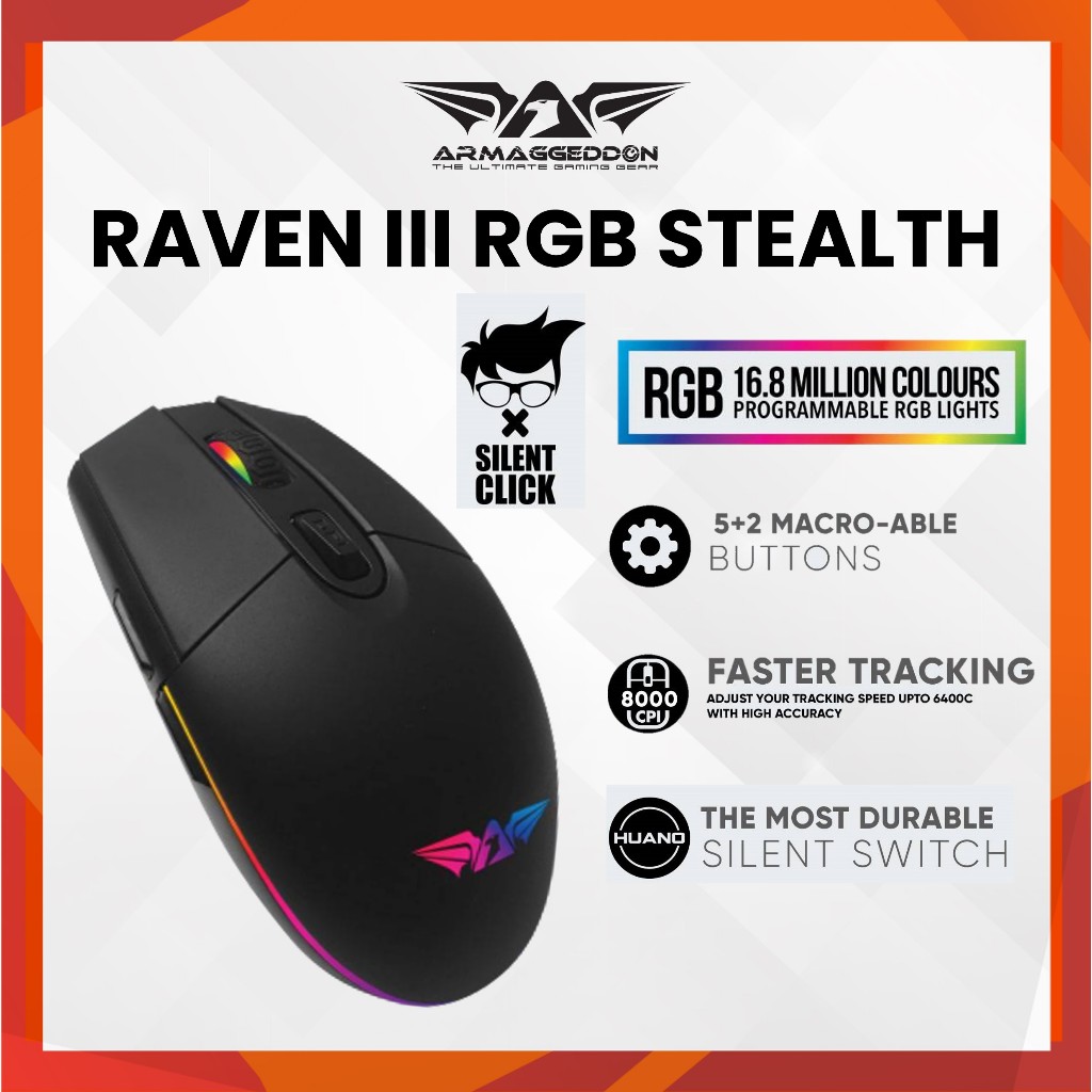 Armaggeddon Raven III RGB Gaming Wired Mouse Raven Three 8000CPI 1.8m ...