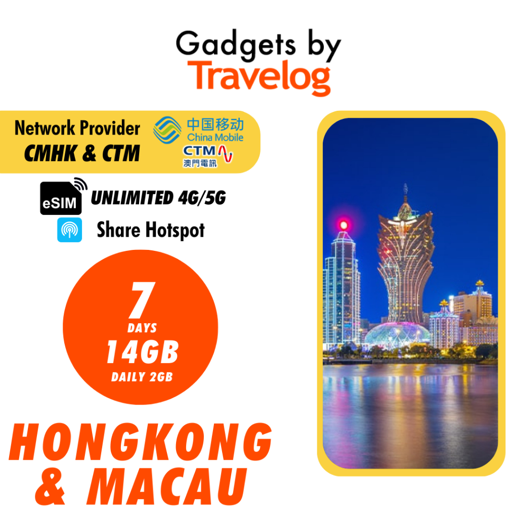 [Hong Kong & Macau eSIM] [1-7 Days] 4G High Speed Unlimited Data Travel Prepaid eSIM Roaming ...