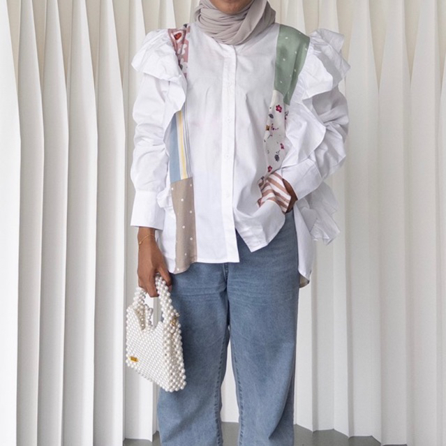 Jane Ruffle Patches Shirt Cotton | Shopee Malaysia