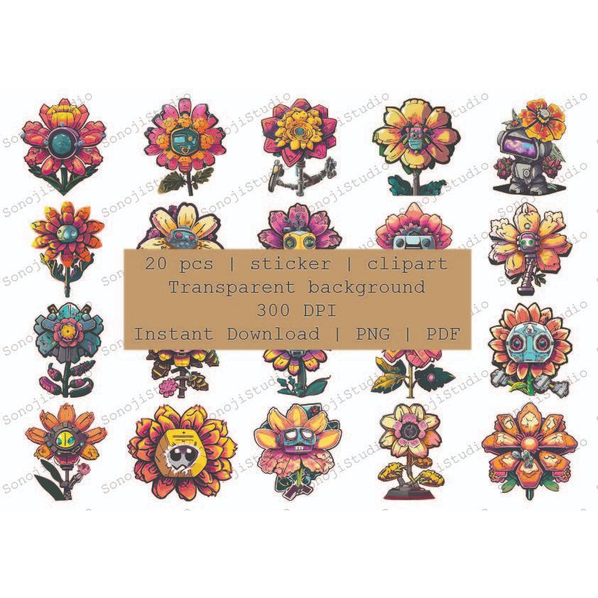 Cute Mecha Flower Digital Sticker Printable PNG PDF. | Shopee Malaysia