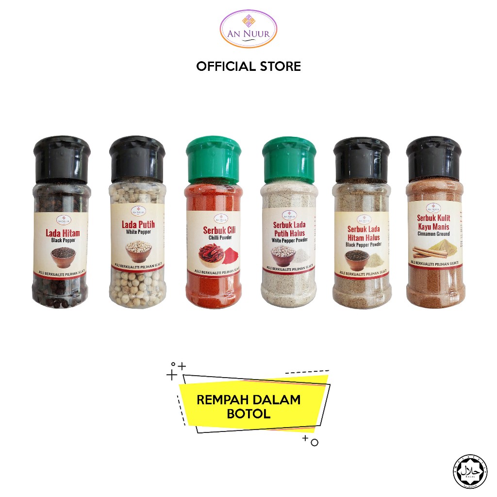 Rempah An Nuur Dalam Botol (Lada Hitam, Lada Putih, Serbuk Cili, Kulit ...