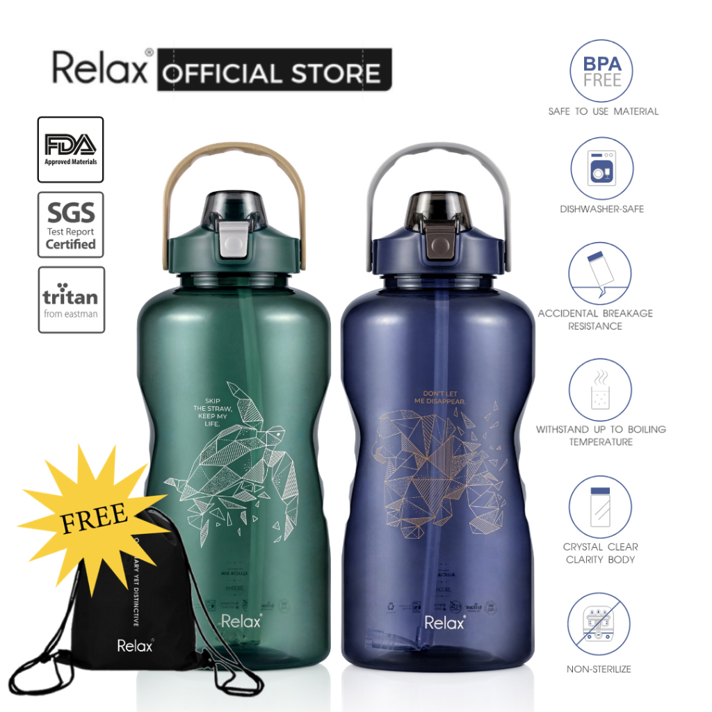 RELAX Tritan Water Bottle With Straw - D7438 (3800ml) | Shopee Malaysia