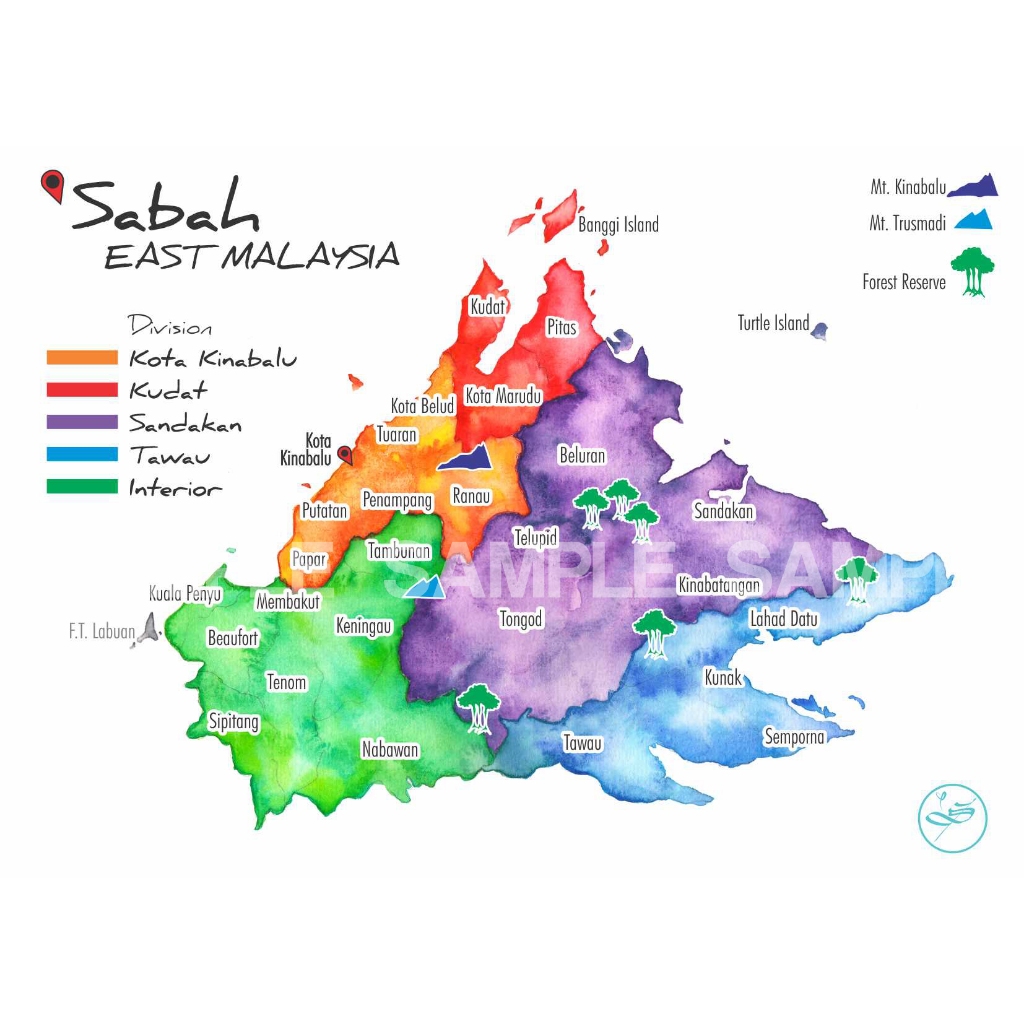 Postcard : Sabah Map in Divisions Illustration | Shopee Malaysia