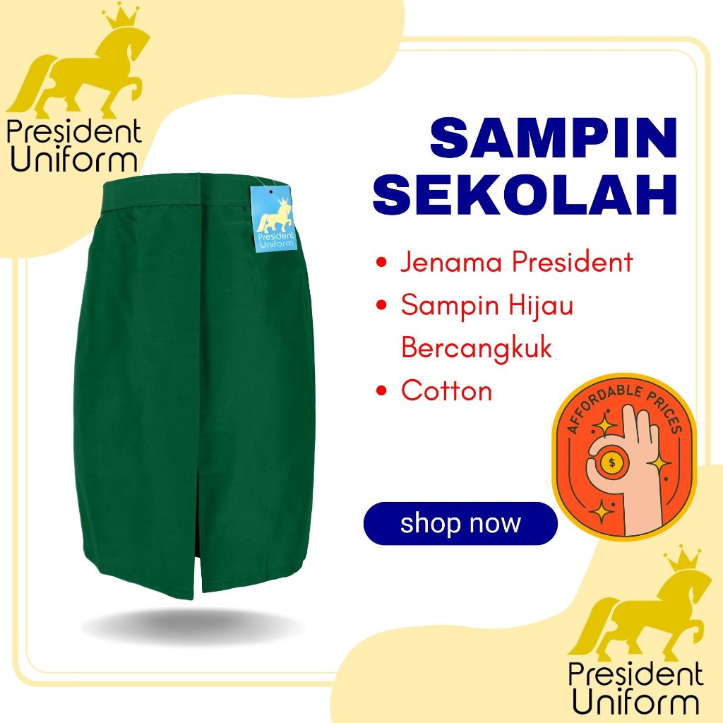 SAMPIN SEKOLAH RENDAH HIJAU COTTON ( BERGETAH FULL BELAKANG ) - JENAMA ...