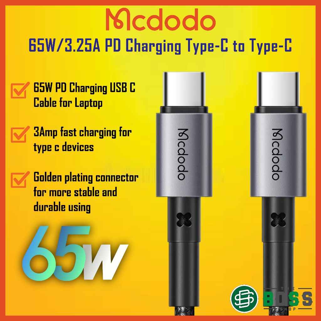 [1YrWarranty] Mcdodo 65W/3.25A PD Type-C to Type-C Charging-DataSync ...