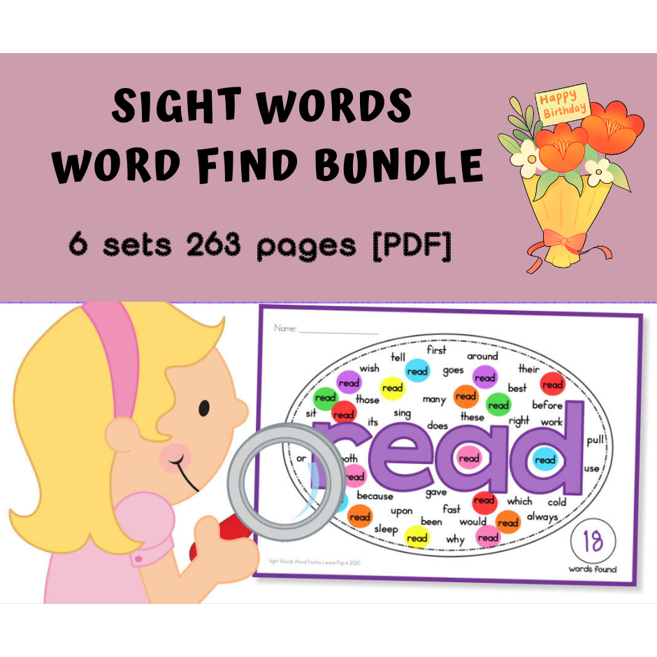 A461 – [PDF] Sight Words Center Word Find BUNDLE 6 sets 263 pages ...