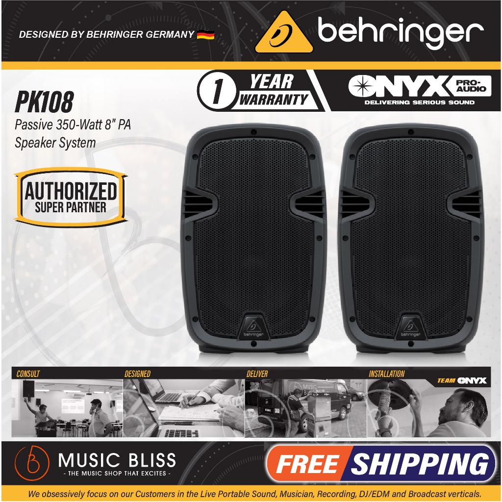 Behringer PK108 Passive 350-Watt 8" PA Speaker System (PK-108 / PK 108 ...